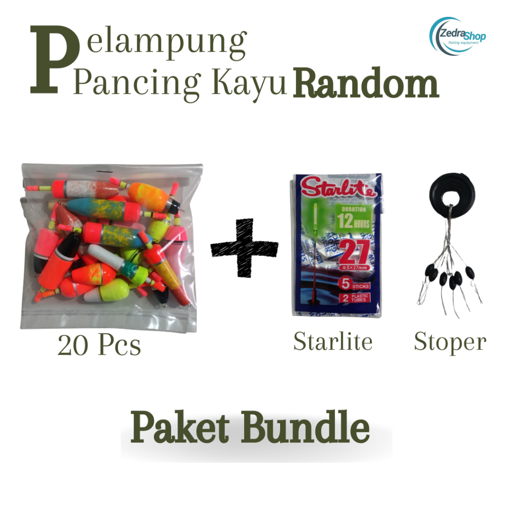 Jual Paket bundling 20 Pcs Pelampung pancing kayu Starlite dan Stoper ...