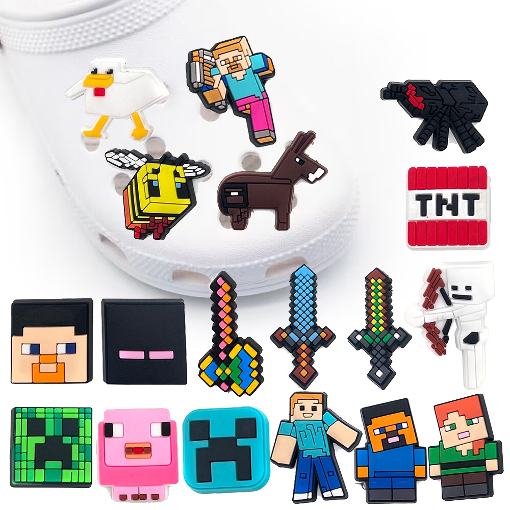 Jual hot 1 pcs shoe charms DIY My World Pixel Style Stiker Sepatu ...
