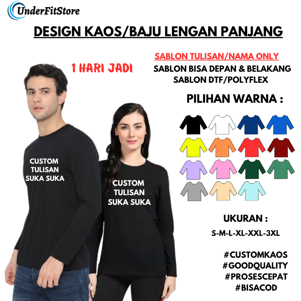 Jual CUSTOM BAJU/KAOS LENGAN PANJANG BEBAS TULISAN/NAMA SAJA/KAOS ...