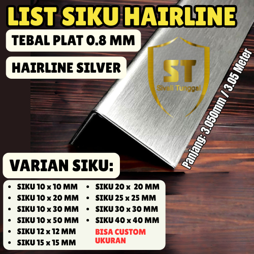 Jual LIST SIKU HAIRLINE SILVER VARIAN TEBAL 0.8MM PANJANG 3.050MM (3MTR ...