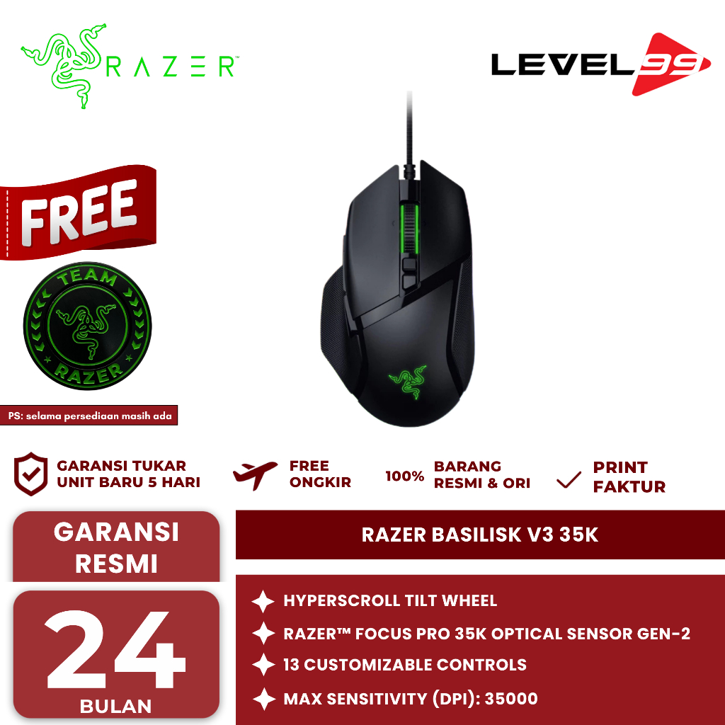 Jual RAZER BASILISK V3 35K ERGONOMIC RGB CUSTOMIZABLE Gaming Mouse ...