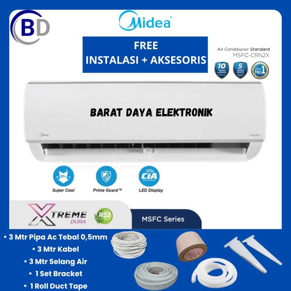 Jual Midea AC Wall Mounted Split Standard Double Gold Fin 1/2 PK ...