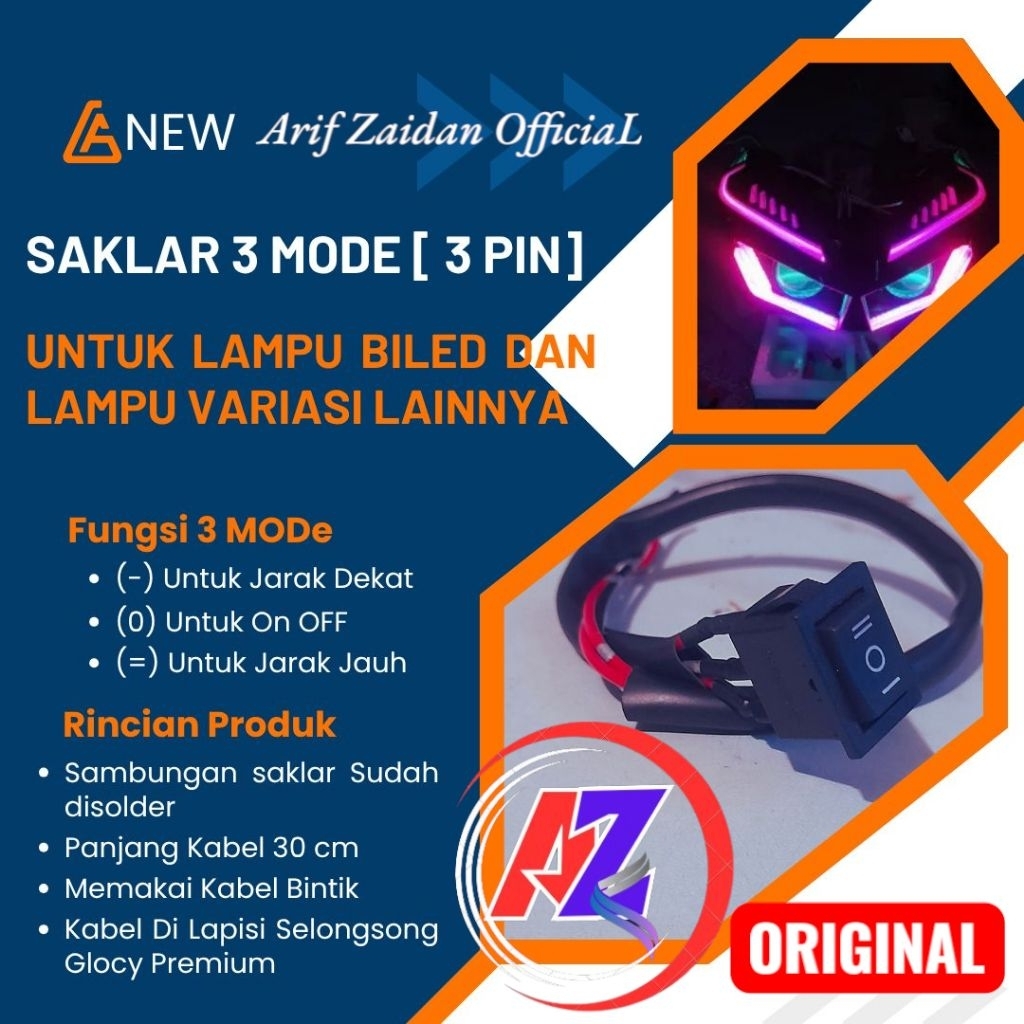 Jual Saklar Motor Switch ON-OFF-ON 3Pin 3 kaki kabel sudah di solder ke ...