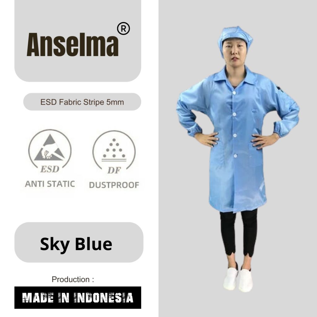 Jual ANSELMA Antistatic Smock Sky Blue Jas Lab Cleanroom ESD Anti ...