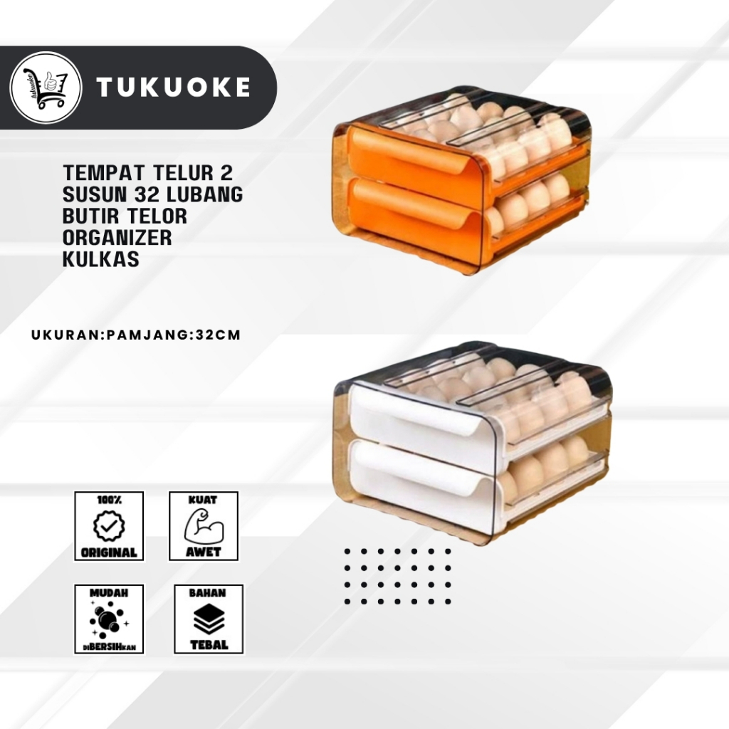 Jual Tempat Telur 2 Susun 32 Lubang Butir Telor Organizer Kulkas ...