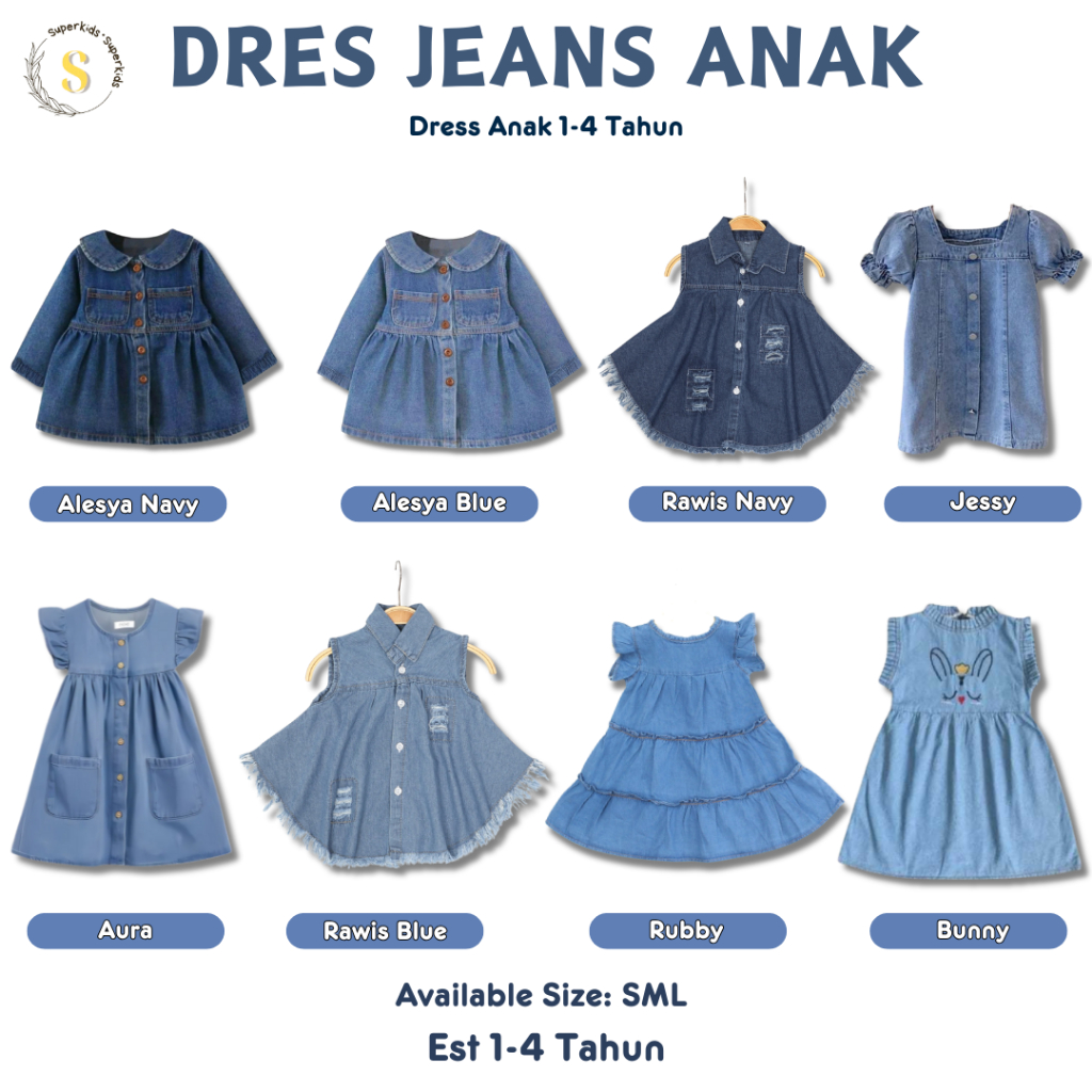 Jual KIDSSUPER DRESS JEANS ANAK - Dress Anak Perempuan Dress Lengan ...