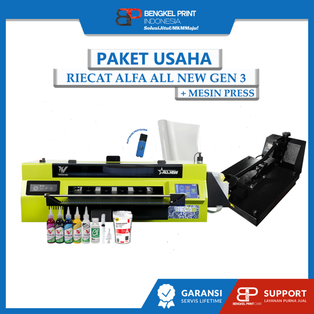 Jual Paket Usaha Sablon DTF | Paket Mesin Riecat Alfa All New Gen 3 + Mesin Press | Shopee Indonesia