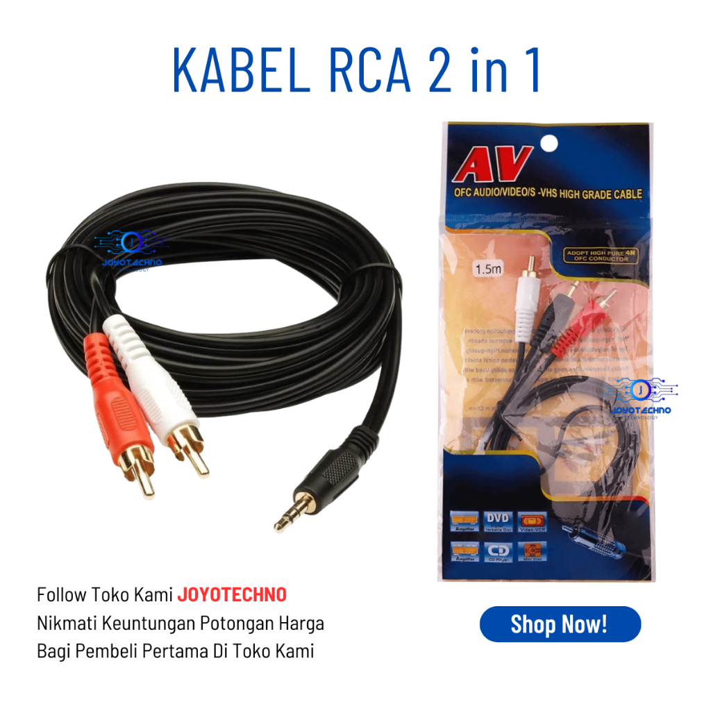Jual Kabel RCA Audio 2in1 Premium Tebal Jack Audio Standart 3.5mm male to Male 1.5 meter ...