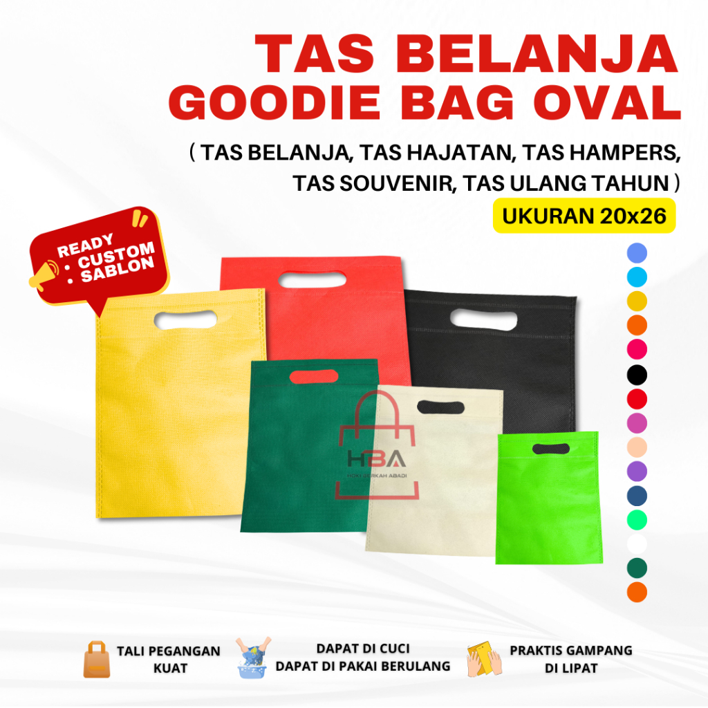 Jual 1PCS GOODIE BAG OVAL UKURAN 20X26 TAS BELANJA TAS SPUNBOND POLOS ...