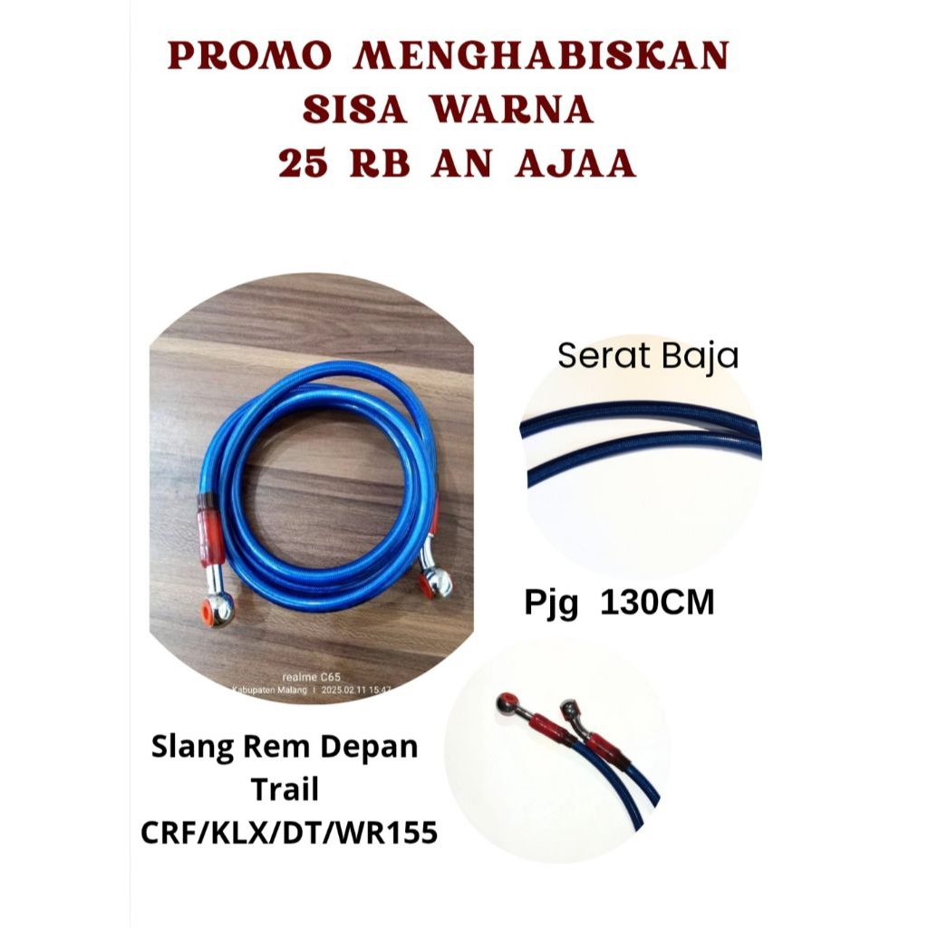 Jual SLANG REM DEPAN TRAIL CRF/KLX/DT/WR155 ukuran 130cm SELANG Beex ...