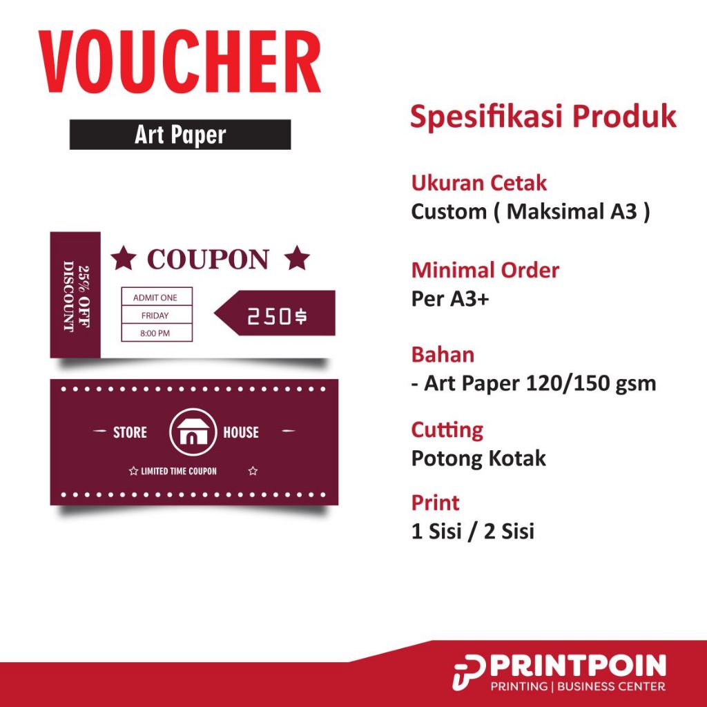 Jual Cetak voucher custom bahan ukuran A3/lembar isi tergantung ukuran ...