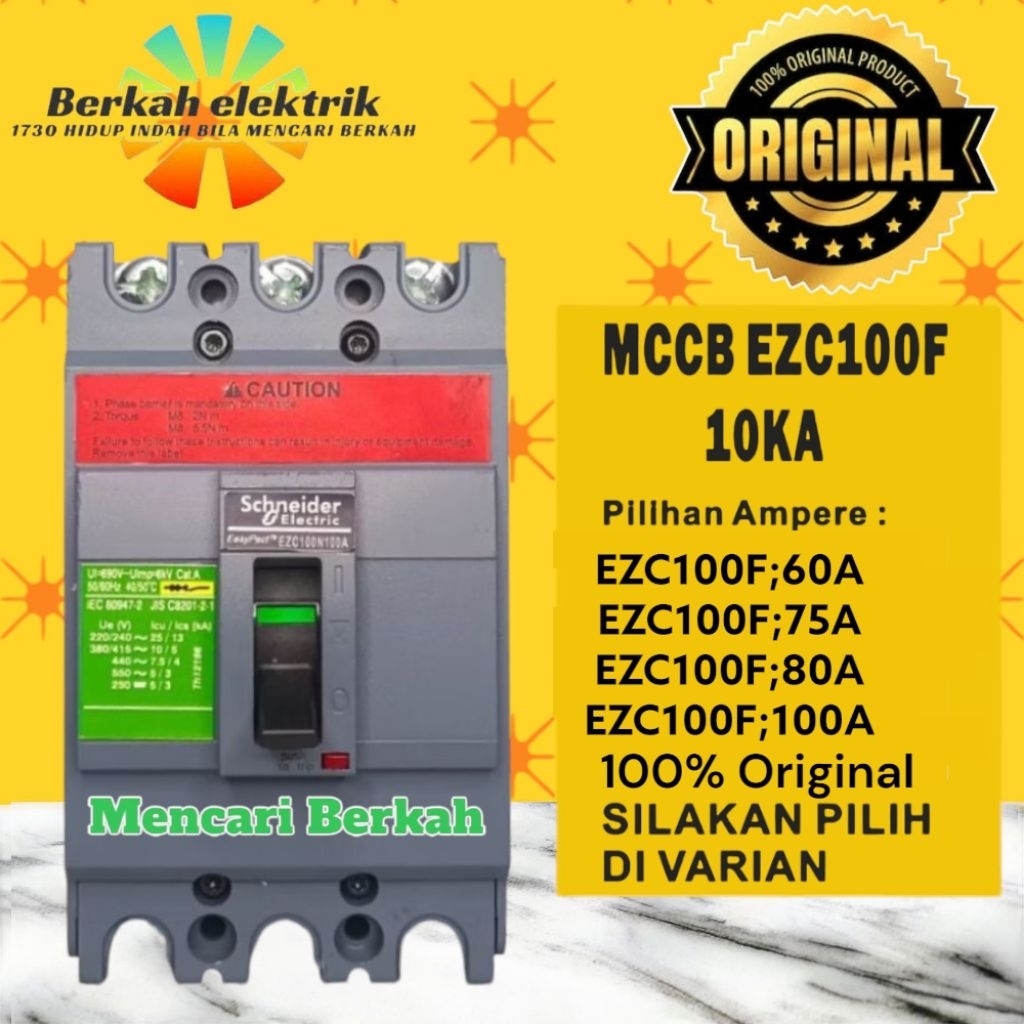 Jual Mccb EasyPact EZC100F ORIGINAL 3p 100A / 80A / 75A / 60A | Shopee ...