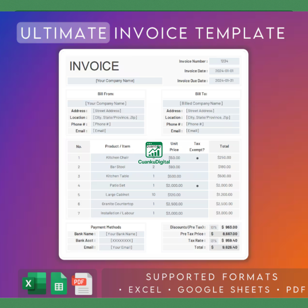 Jual Template Invoice PDF & Excel | Format Tagihan Bisnis | Bisa Cetak ...