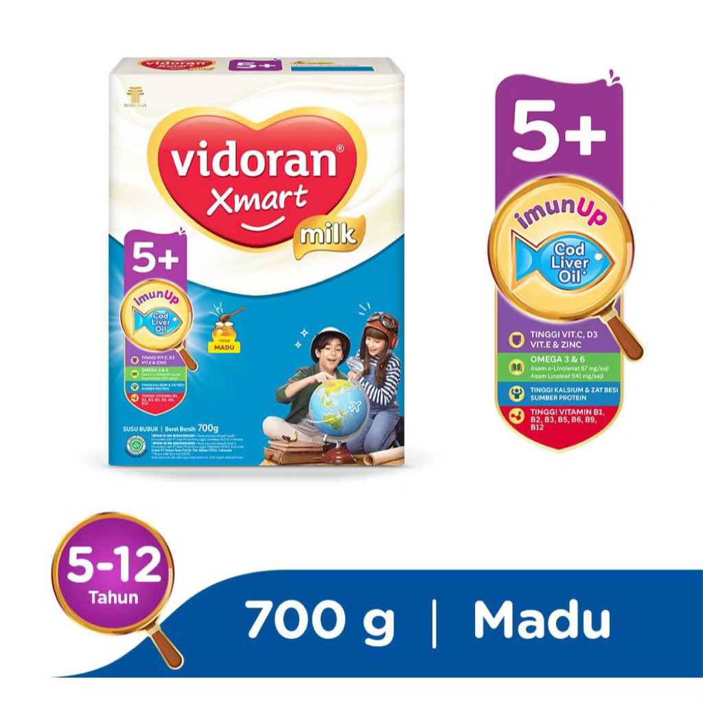 Jual Vidoran Xmart 5+ Madu 700gr Susu Formula Pertumbuhan Anak 5-12 ...