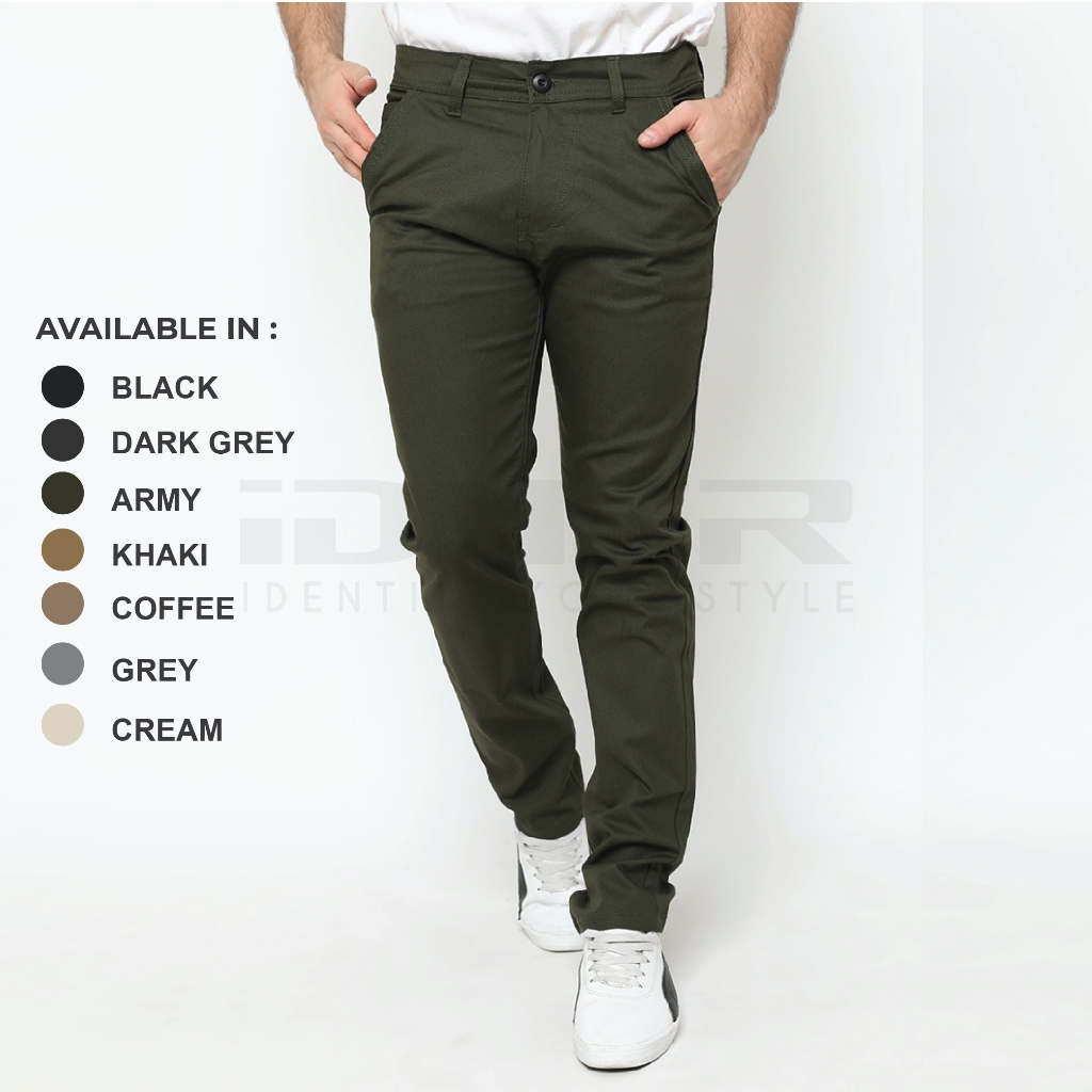 Jual IDNER - Celana Chino Panjang Pria Premium Slim Fit Stretch Army / Hijau Tua - Classic ...