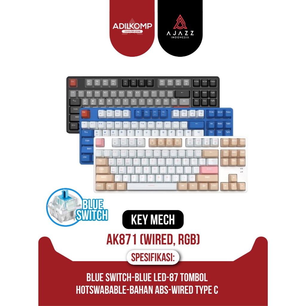 Jual KEYBOARD MECHANICAL AJAZZ AK871 DUAL MODE WIRELESS AND BLUETOOTH ...