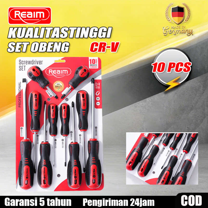 Jual Reaim Set Obeng 10/6/4pcs set obeng presisi dengan pegangan karet (Philip/Flat) | Shopee ...