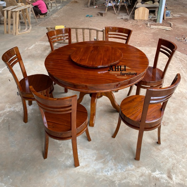 Jual meja makan bundar kayu jati | Shopee Indonesia