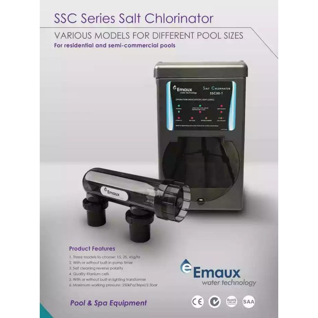 Jual Salt Chlorinator Kolam Renang Emaux SSC25-T 25G/H Kolam 70 Kubik ...