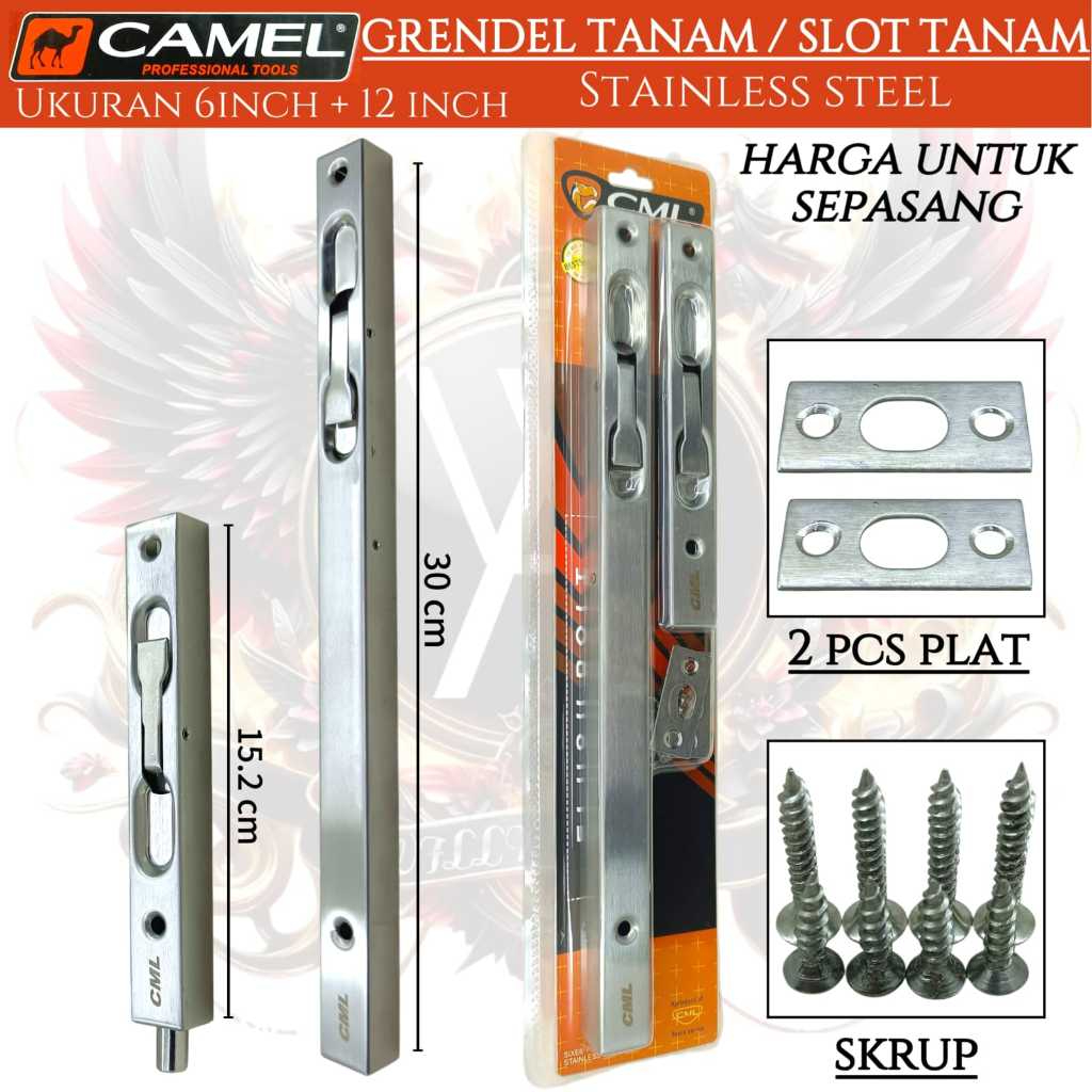 Jual Grendel Tanam Camel Stainless Steel/Slot Tanam/Kunci Pintu Geser ...