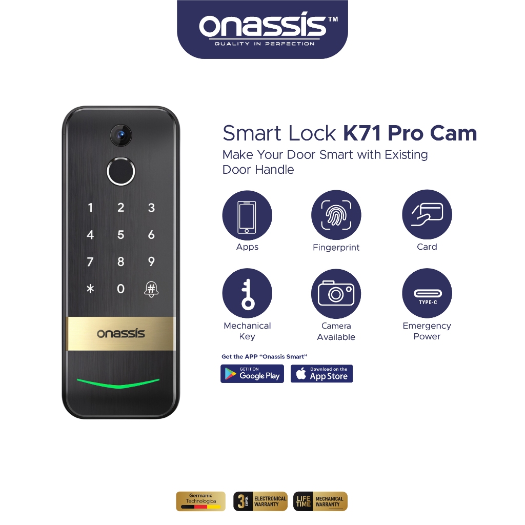 Jual Onassis Smart Lock K71 Pro Cam - Fingerprint | RFID Card | Apps ...