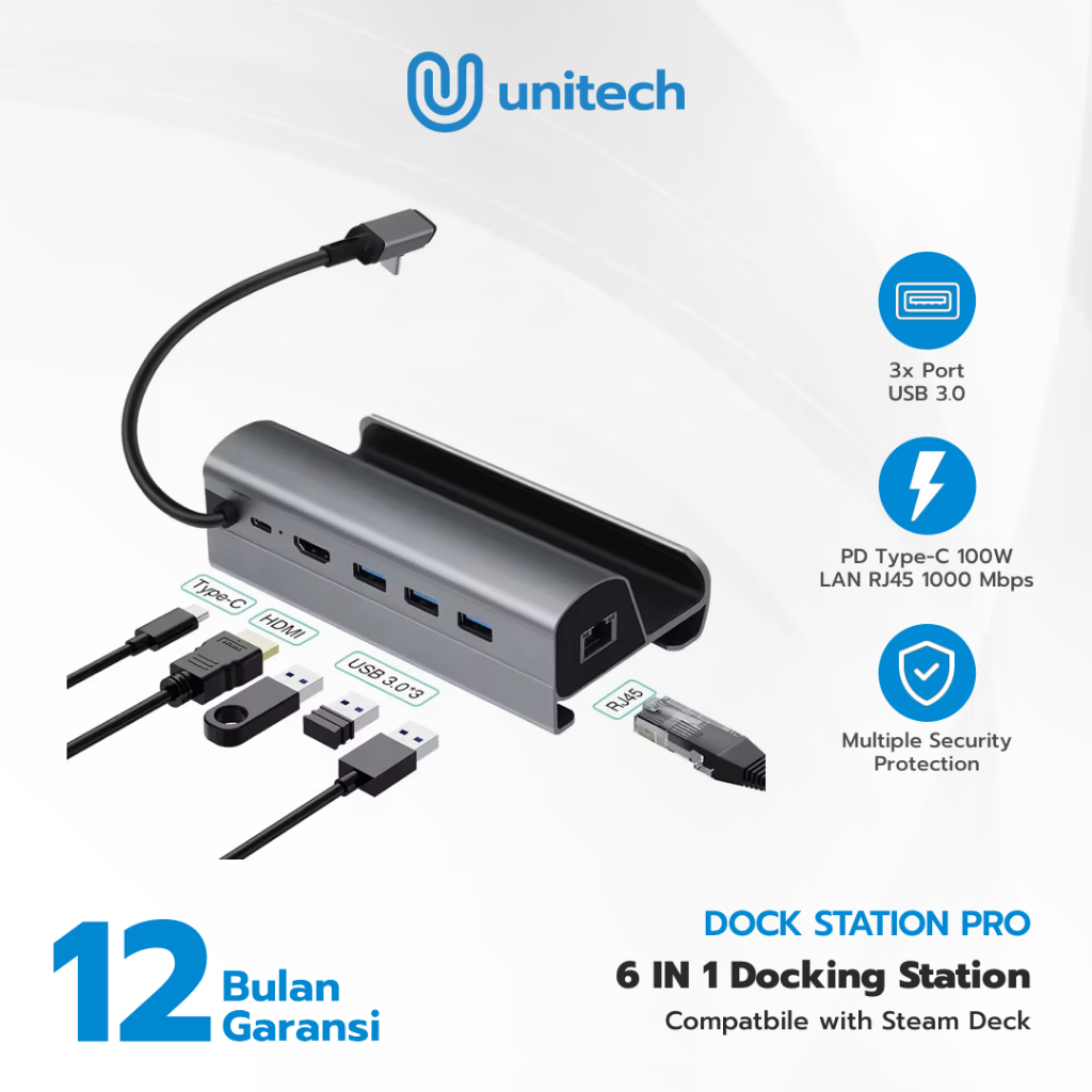 Jual Unitech Hub Docking Station Stand 6 in 1 | Type-C Converter USB 3. ...