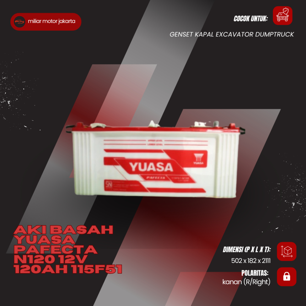 Jual Aki Basah Yuasa Pafecta N120 12V 120Ah 115F51 Genset Kapal ...