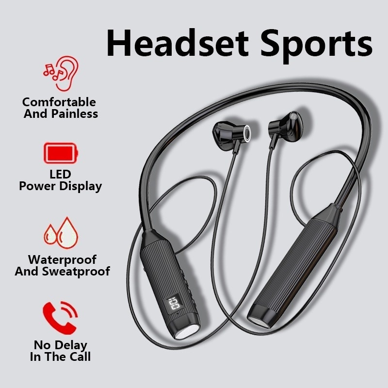 Jual Headphone Bluetooth Earphones Wireless Sport Neckband Neck-hanging ...