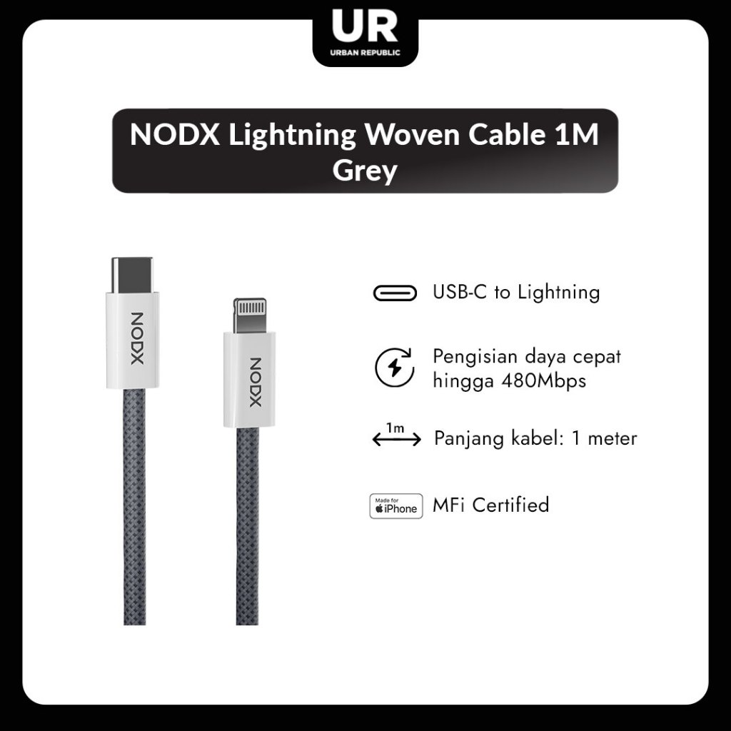 Jual NODX Lightning Woven Cable 1M - Grey | Shopee Indonesia