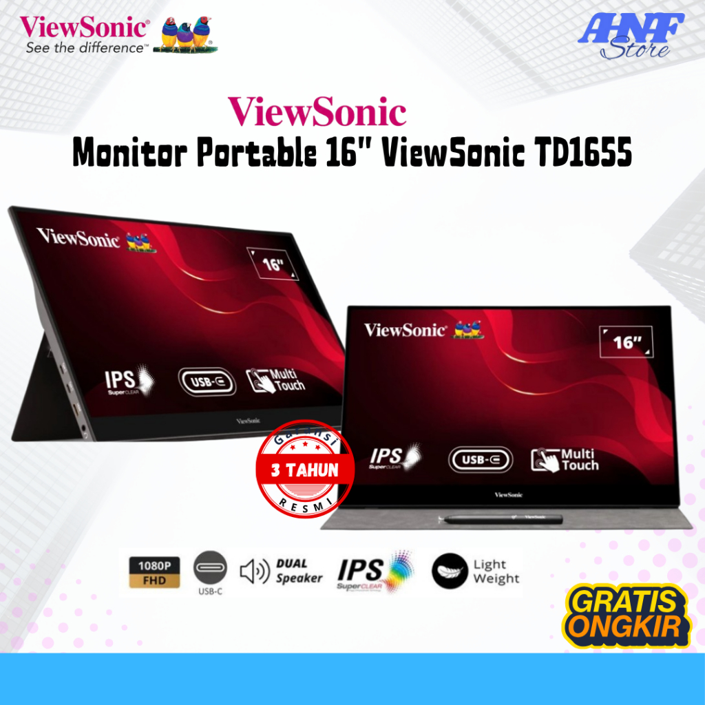 Jual Monitor Portable 16" ViewSonic TD1655 |Touch Screen|IPS|USB C ...