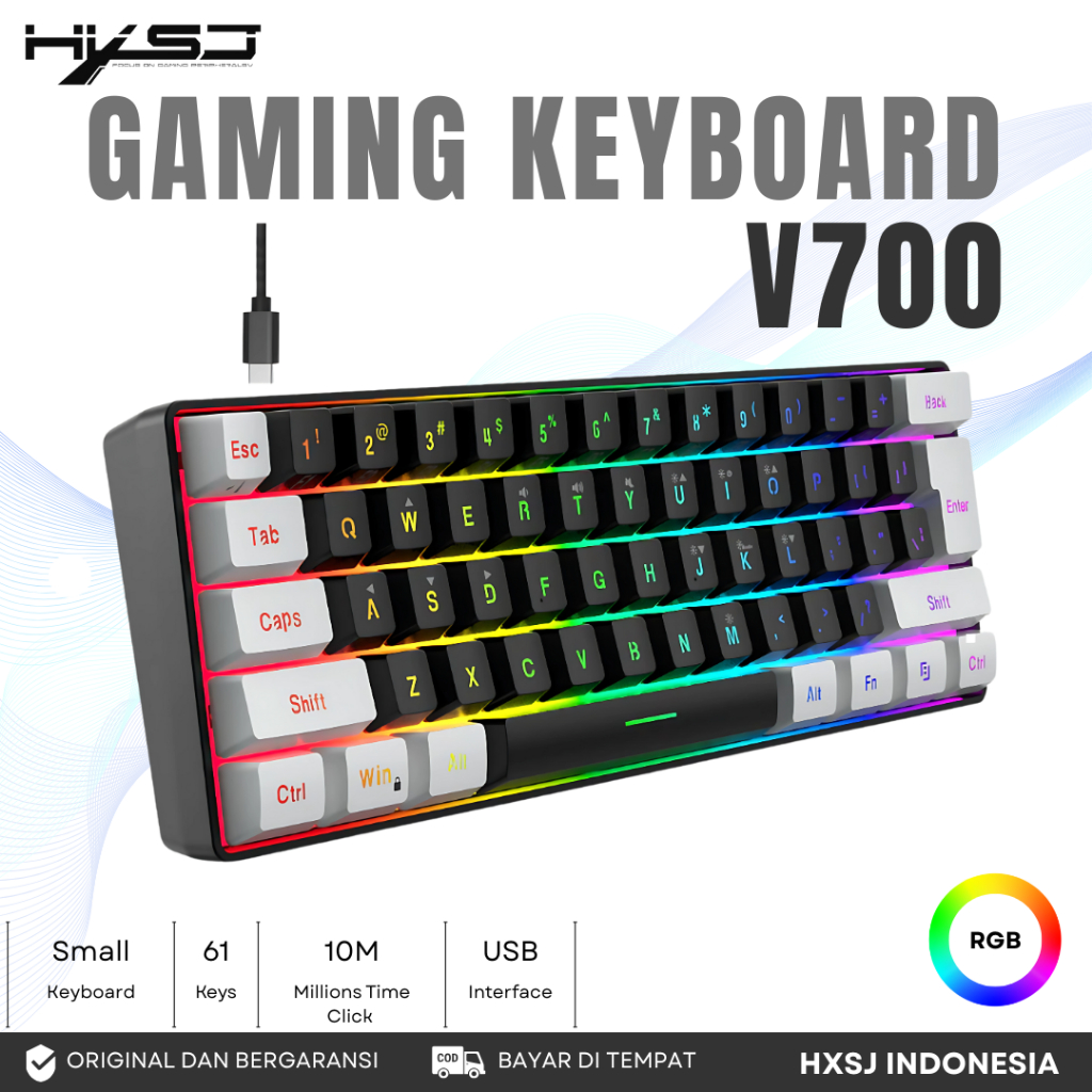 Jual HXSJ V700 RGB Streamer Wired Keyboard 61 Key Layout | Shopee Indonesia