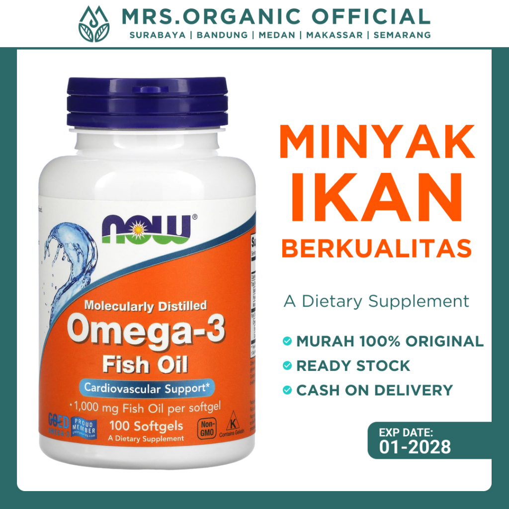 Jual Vitamin Omega 3 1000 mg fish oil 180 EPA 120 DHA Now 100 Softgel - Minyak Ikan Otak Jantung ...