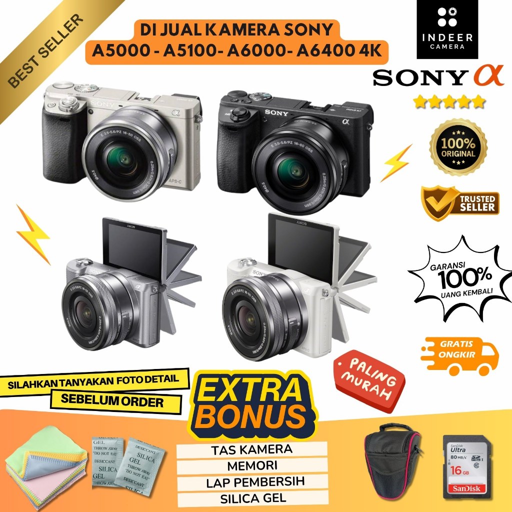 Jual KAMERA MIRORRLESS SONY A5000 A5100 A6000 A6400 KIT 16-50MM WI-FI ...