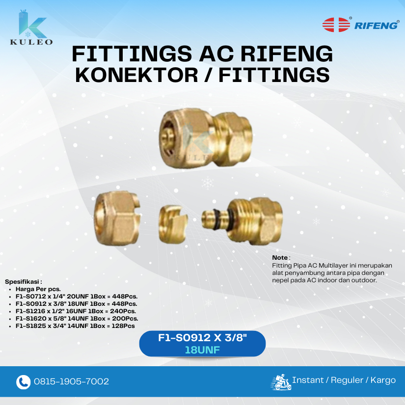 Jual Konektor Pipa AC Multilayer Ke Unit AC 3/8inch - Fitting F1-S0912 ...