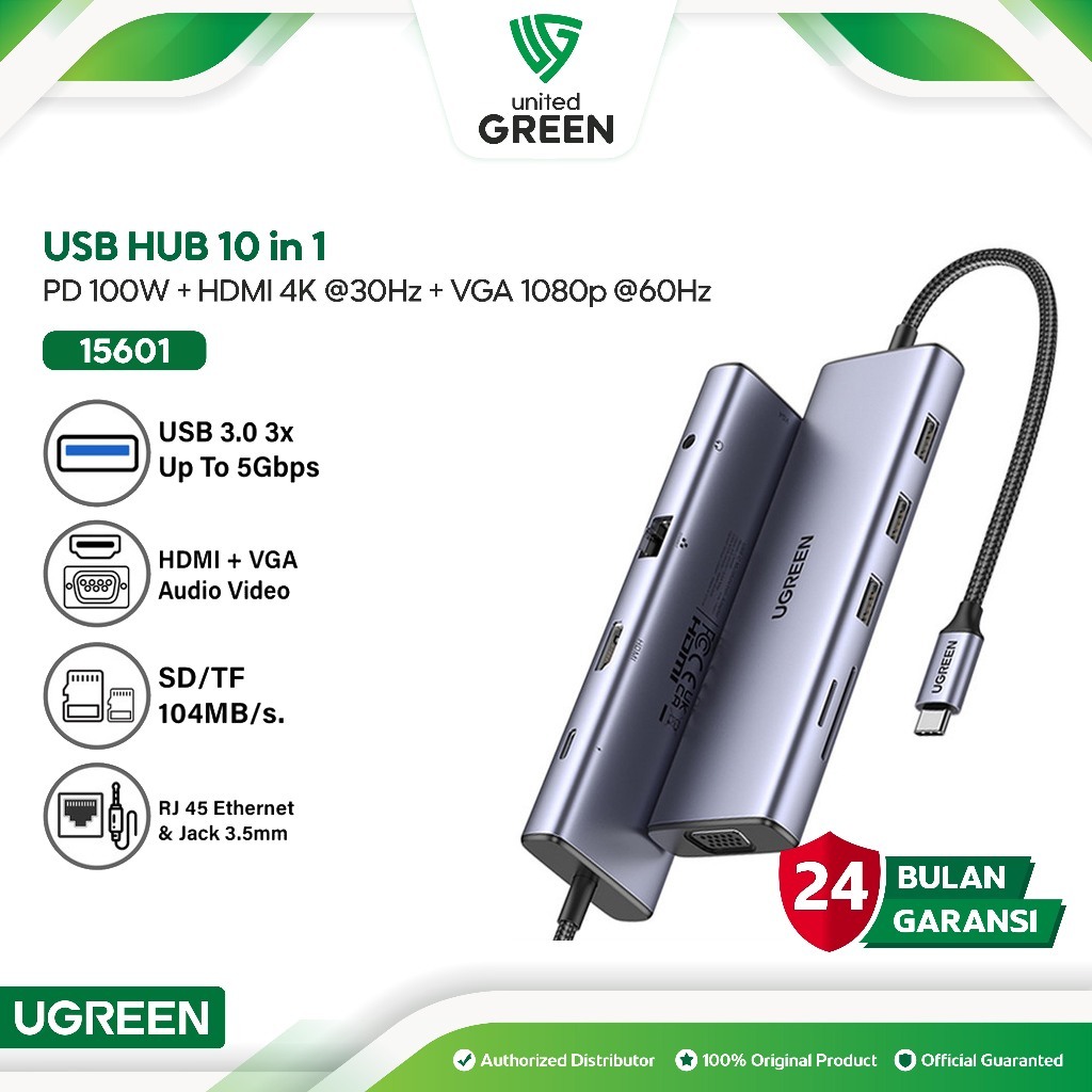 Jual UGREEN USB Hub Type C 10 IN 1 RJ45 HDMI VGA SD Card Aux 3.5mm 15601 | Shopee Indonesia