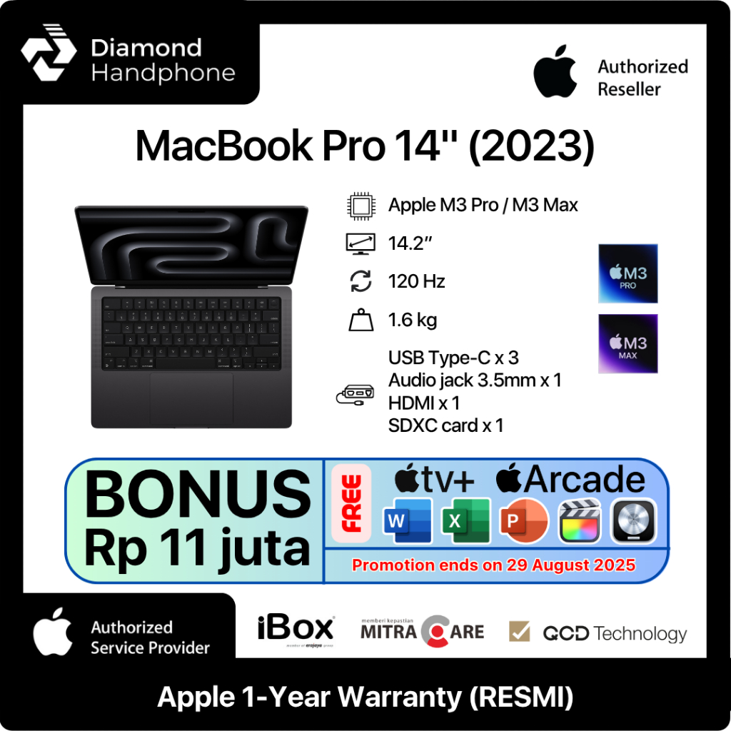 Jual Apple MacBook Pro 14 inch 2023 M3 Pro / M3 Max 512GB 1TB Space Black Silver Garansi Resmi ...