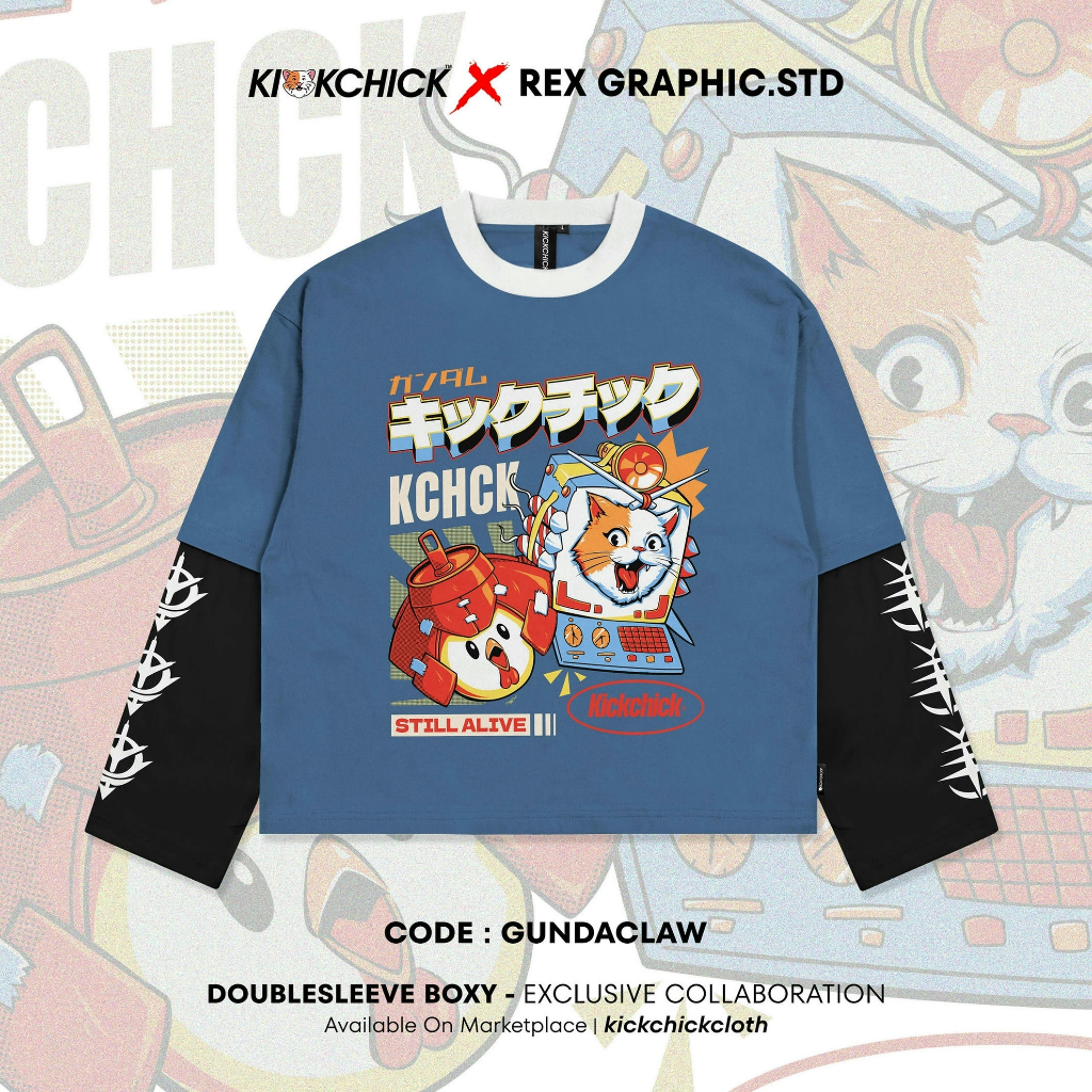 Jual Kickchick X Rex Graphic Doublesleeve Boxy Gundaclaw Steel Blue ...