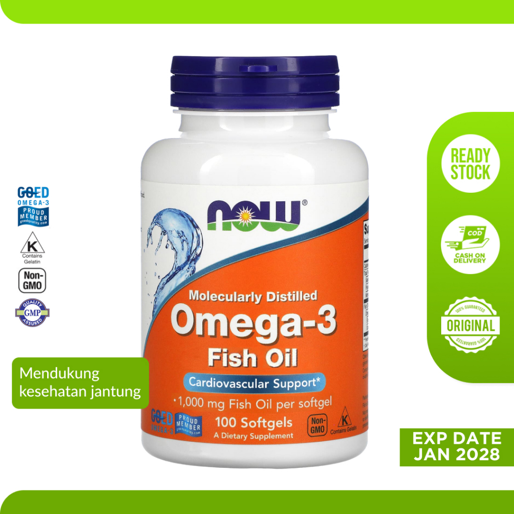 Jual Vitamin Suplemen Omega 3 1000 mg fish oil 180 EPA 120 DHA Now 100 ...