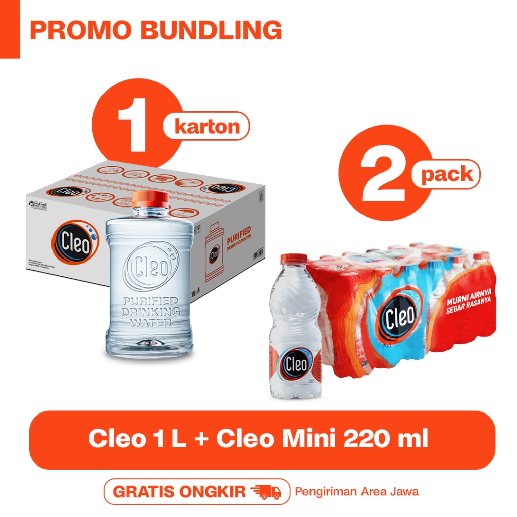 Jual Cleo Air Murni Botol 1L 1 Karton + 2 packs Cleo Mini 220ml ...