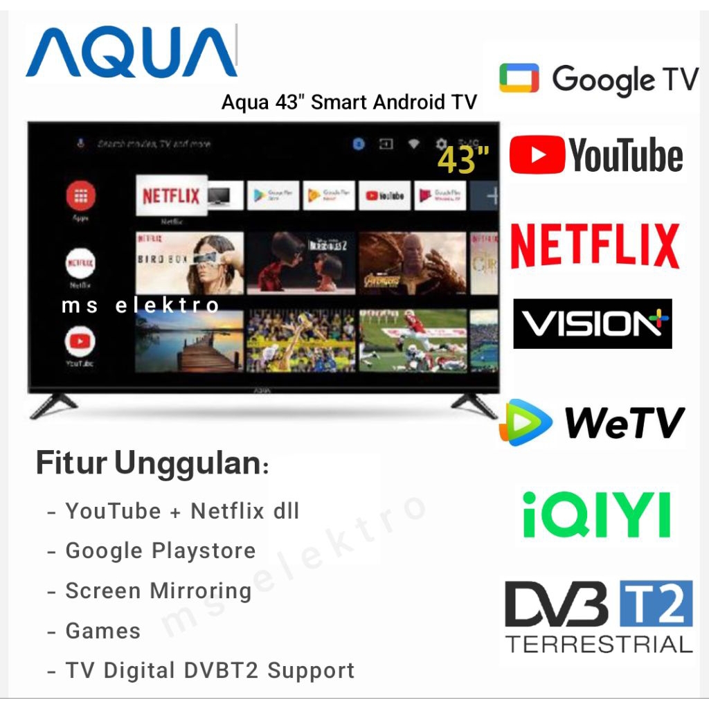 Jual TV LED Aqua 43 inch Smart Android TV | Shopee Indonesia
