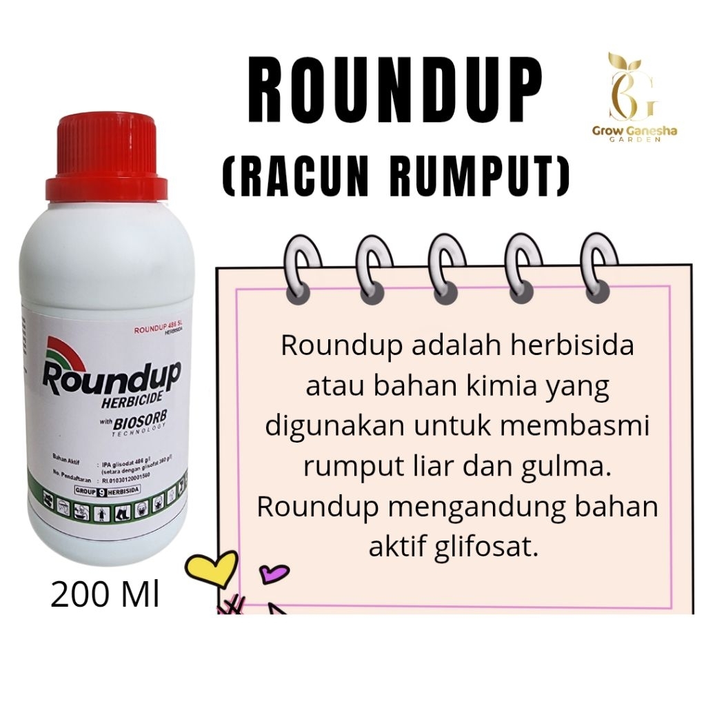 Jual RACUN RUMPUT || RACUN RUMPUT ROUNDUP || ROUNDUP BOTOL || 200 Ml ...