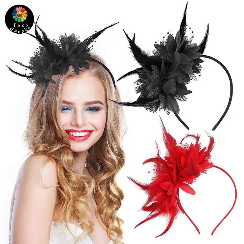 Jual Hiasan Kepala Bulu Bunga Jaring Rambut Bando Pengantin Premium ...