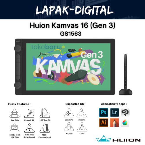 Jual Huion Kamvas 16 Gen 3 Display Drawing Tablet 16 inch| Pen Display ...