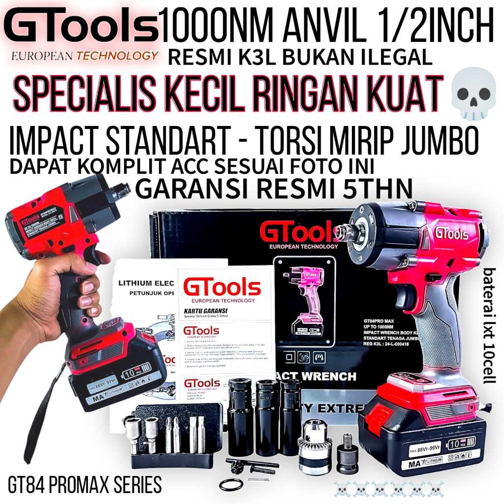 Jual RAJA impact wrench 1000nm gtools gt84 promax body kecil tenaga ...
