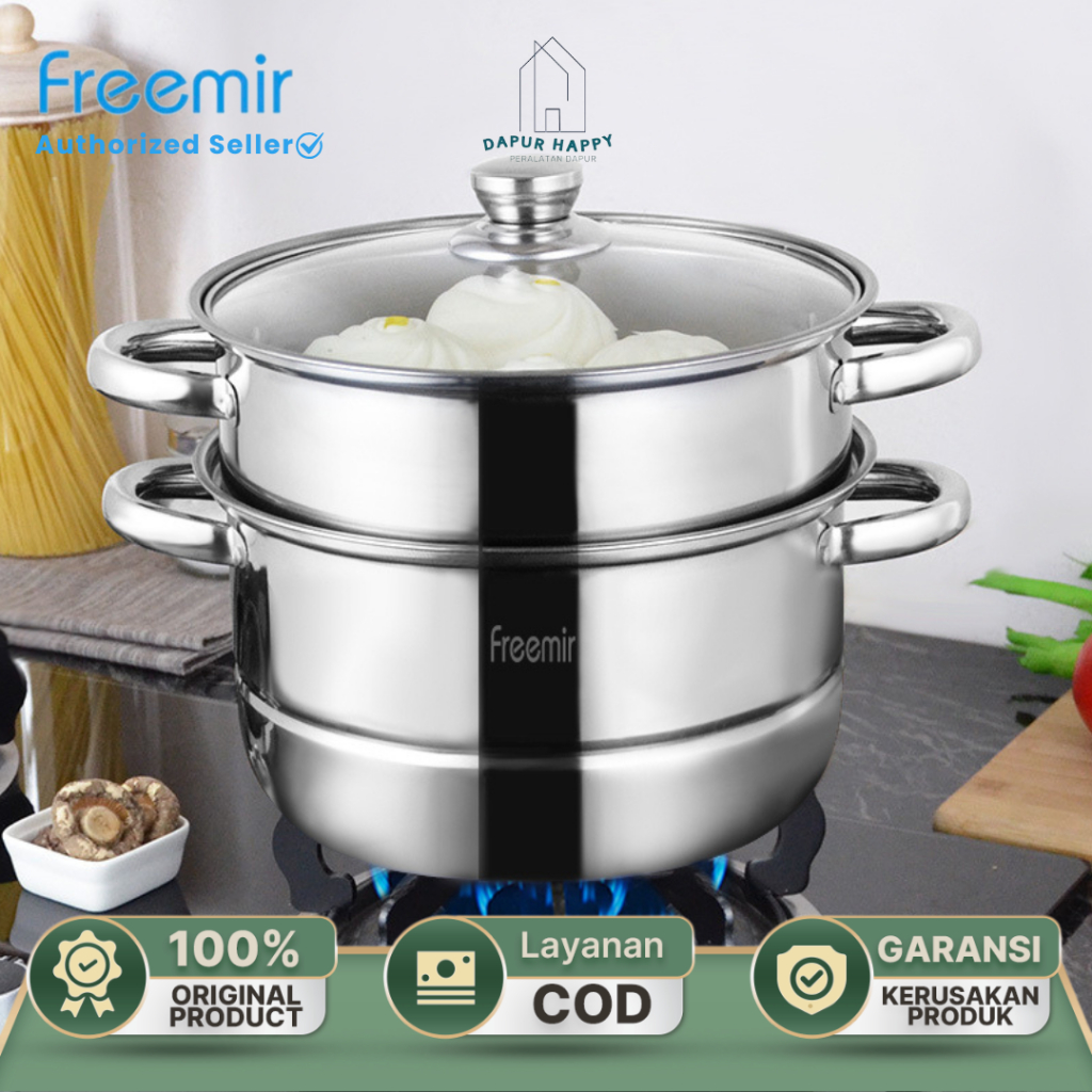 Jual freemir Kukusan Steamer 2 Tingkat layer 26cm dengan Tutup Kaca ...