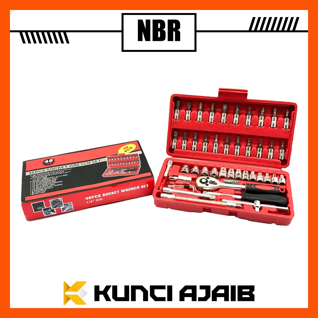 Jual NBR Kunci Sok Set 46 Pcs 1/4" - Mata Obeng Socket Sock Motor ...