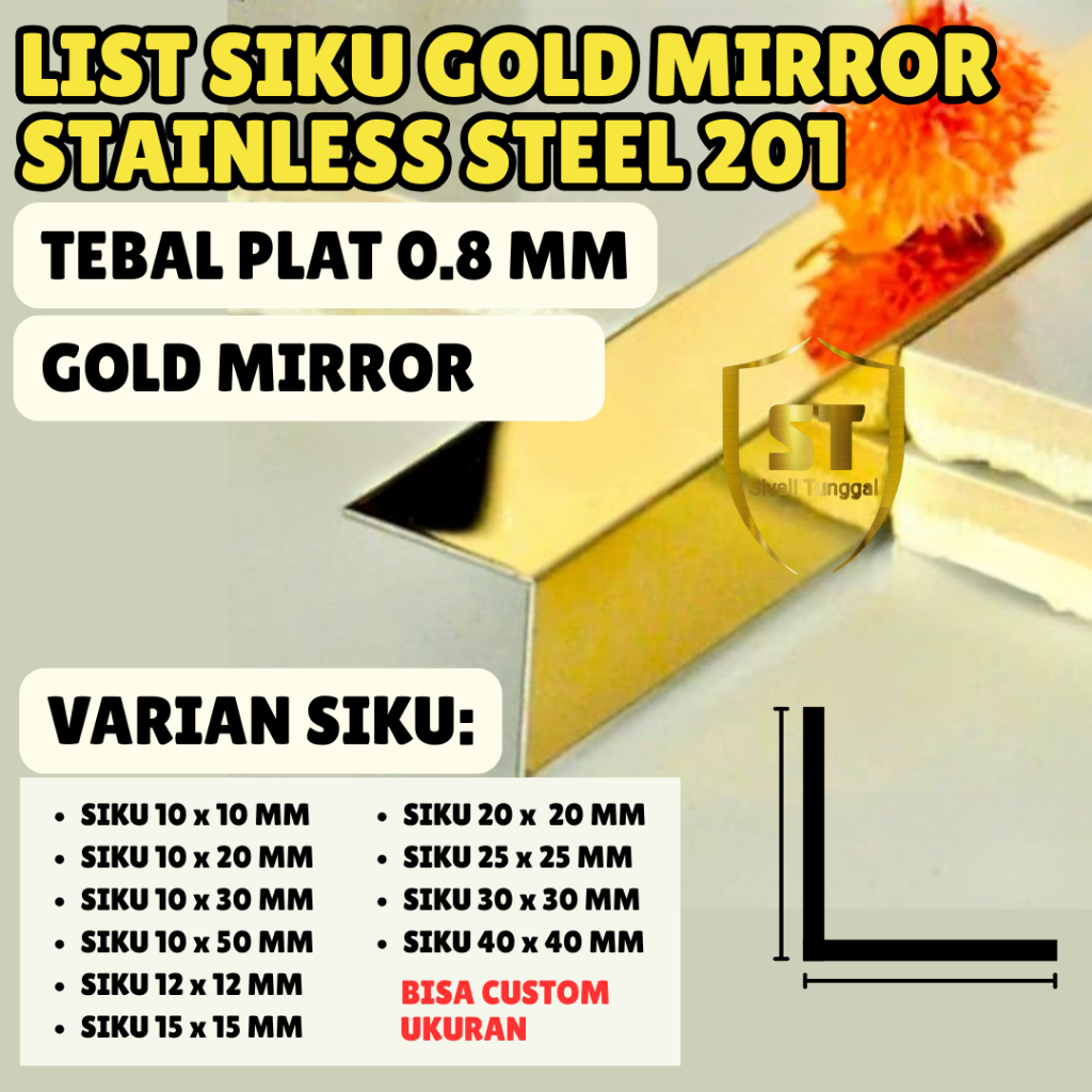 Jual LIST SIKU MIRROR GOLD VARIAN TEBAL 0.8MM PANJANG 3.050MM (3MTR ...