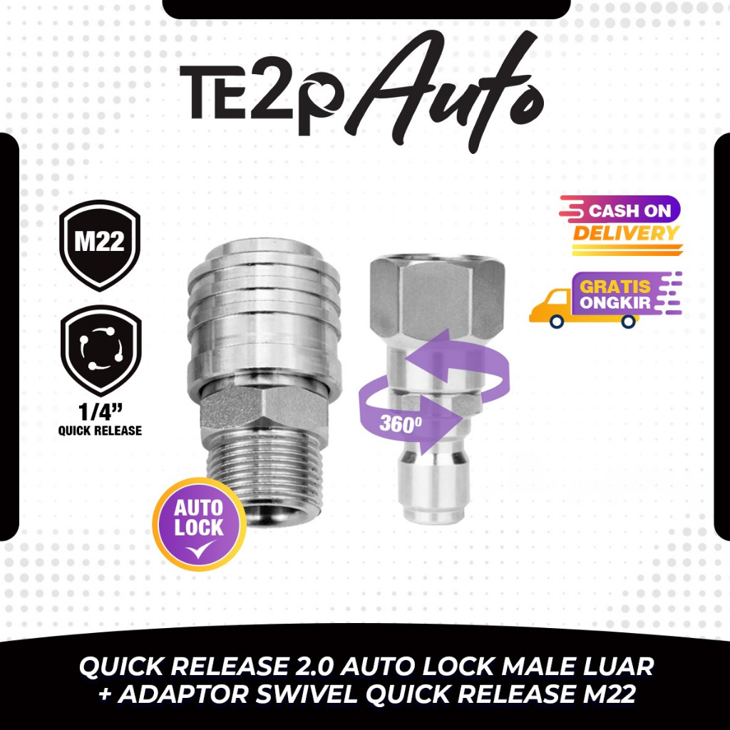 Jual Te2p Auto Adaptor Nepel Swivel Anti Kusut M22 Female Ke M22 Male ...