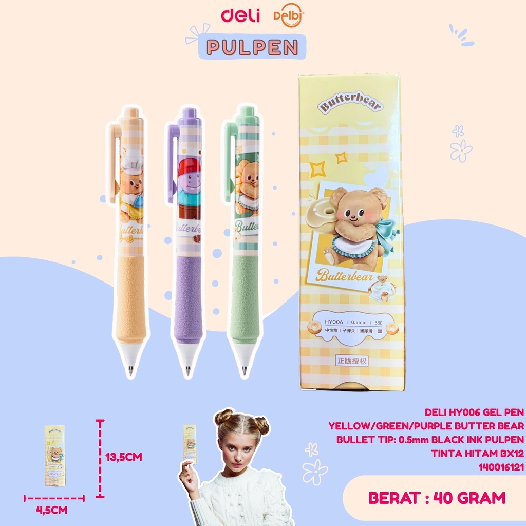 Jual DELI GEL PEN BUTTER BEAR BLACK INK PULPEN TINTA HITAM | Shopee ...