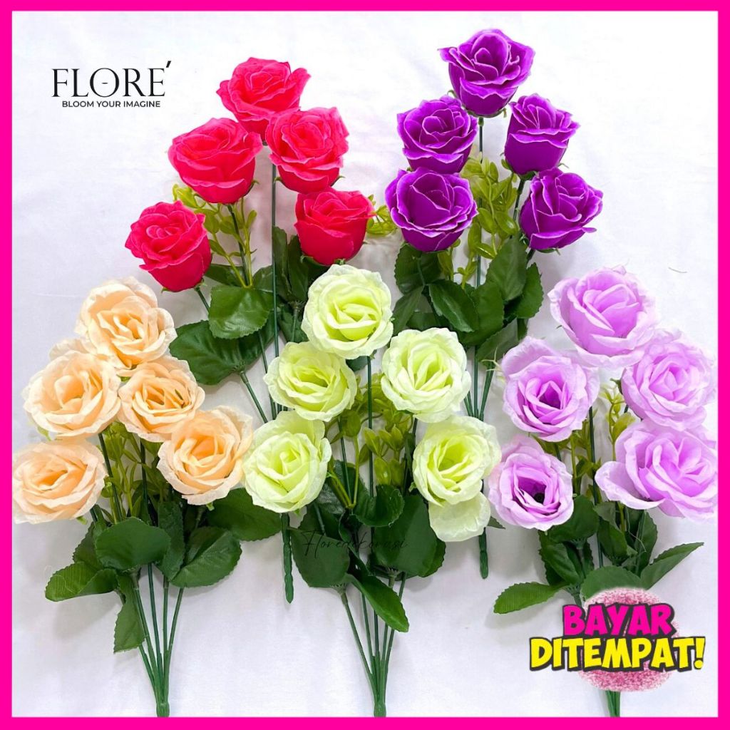 Jual Bunga Mawar 1 Tangkai 5 Kuntum Termurah/Bunga Rose Tropis ...